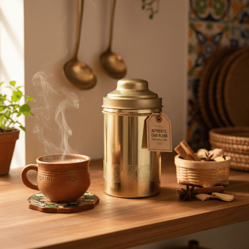 Golden Chai Container – 150 g Capacity – The Mantra Online